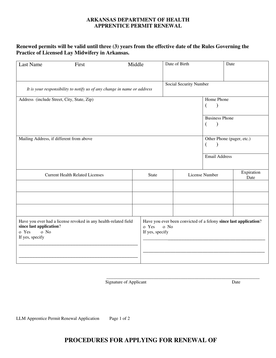 Arkansas Transitional Apprentice Permit Renewal Form - Fill Out, Sign ...