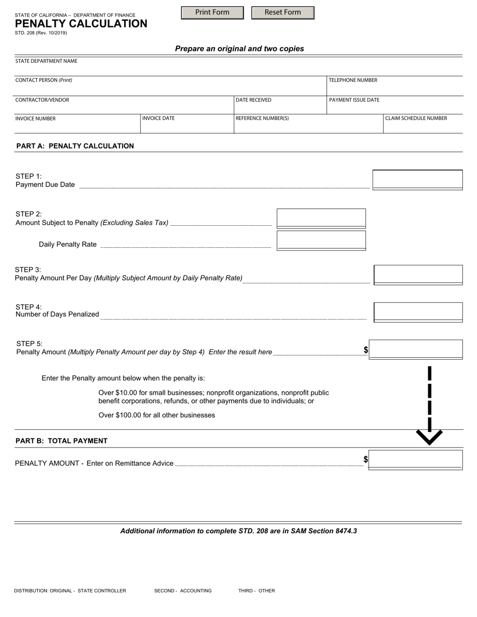Form STD.208 - Fill Out, Sign Online and Download Fillable PDF ...
