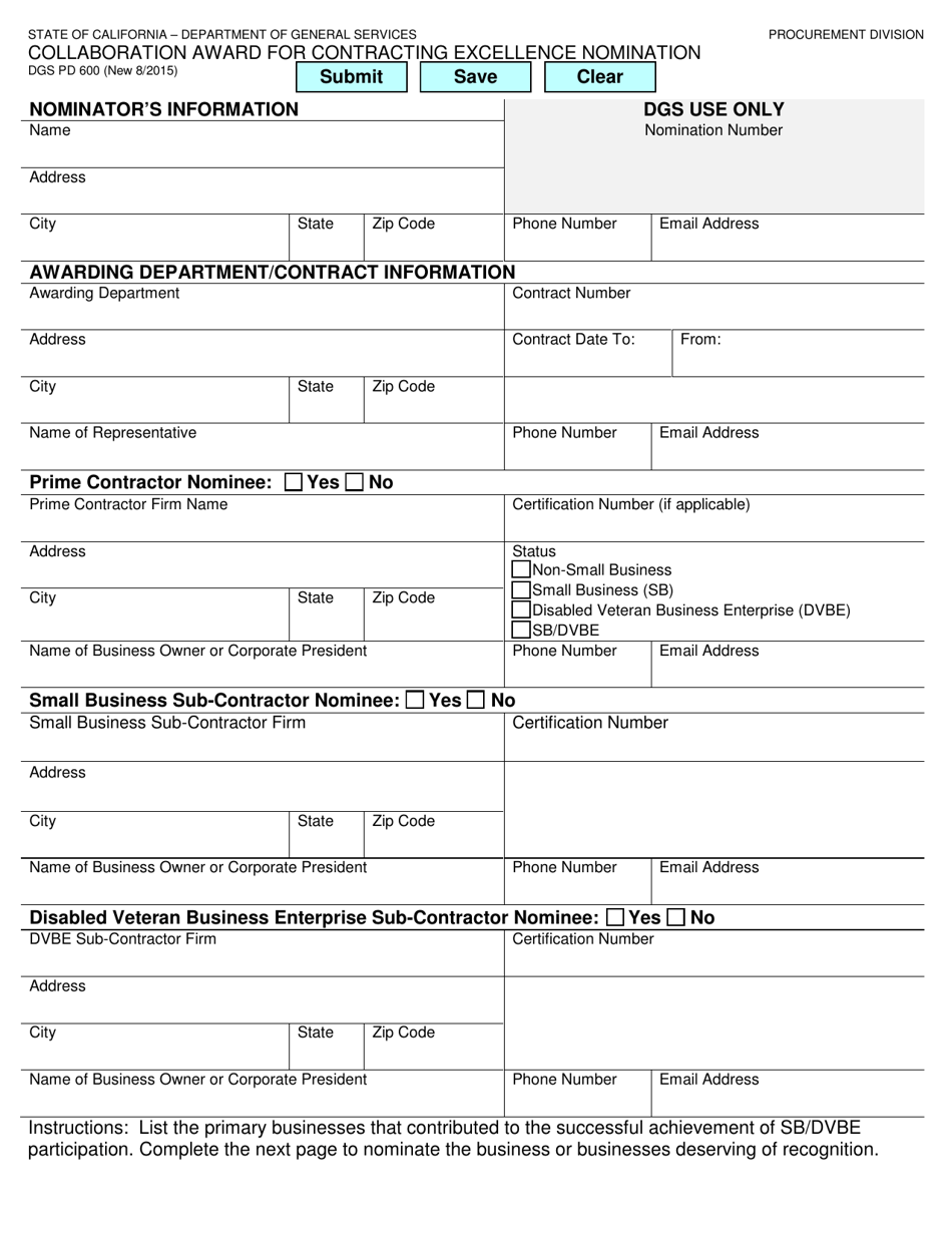 Form DGS PD600 - Fill Out, Sign Online and Download Fillable PDF ...