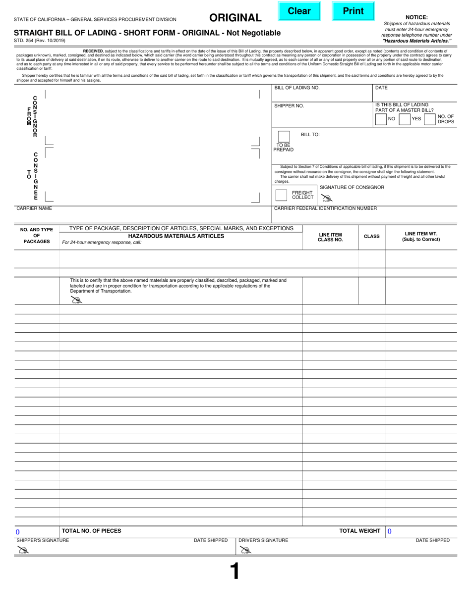 Form STD.254 - Fill Out, Sign Online and Download Fillable PDF ...