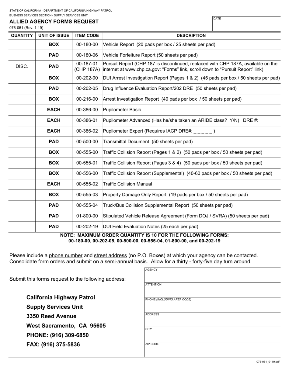 Form 076-051 - Fill Out, Sign Online and Download Fillable PDF ...