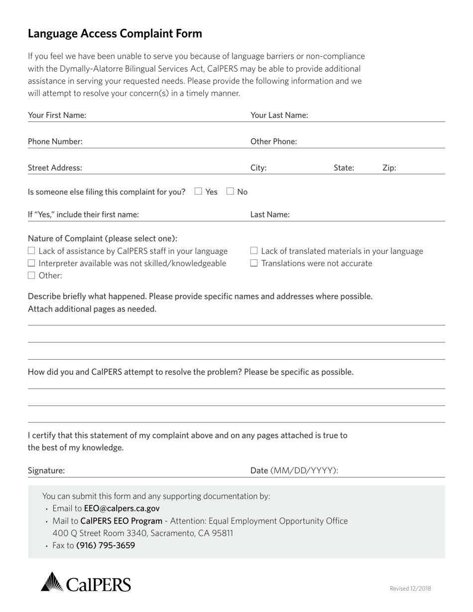 California Language Access Complaint Form - Fill Out, Sign Online and ...