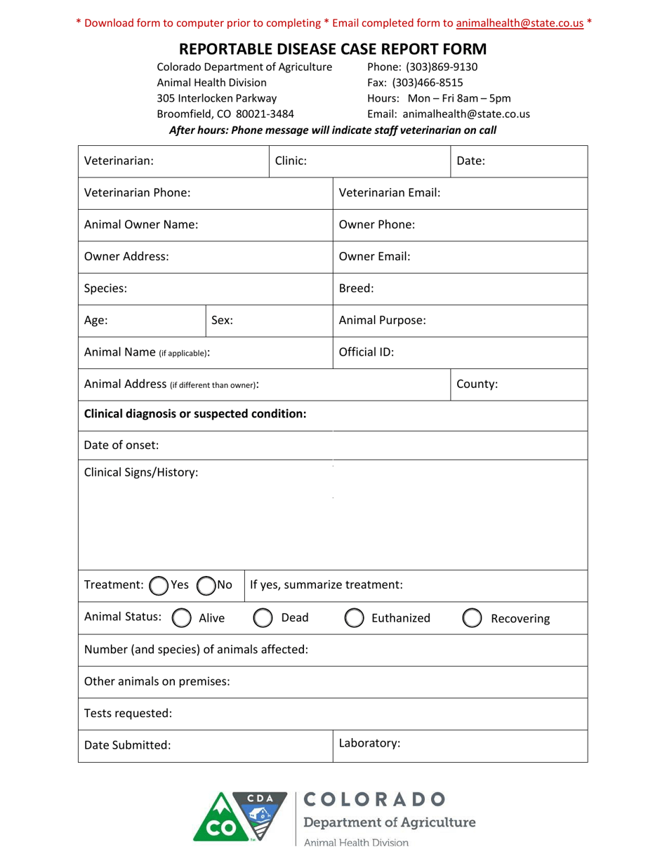 Colorado Reportable Disease Case Report Form - Fill Out, Sign Online ...