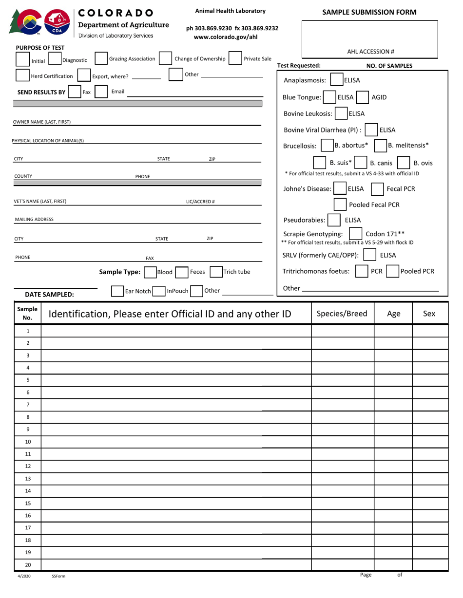 Colorado Sample Submission Form - Fill Out, Sign Online and Download ...