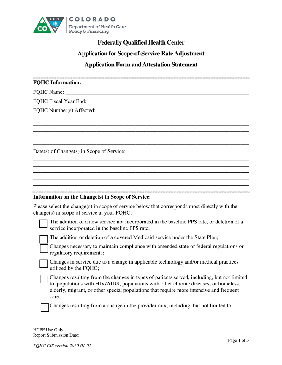 Colorado Scope-Of-Service Rate Adjustment Application and Attestation ...