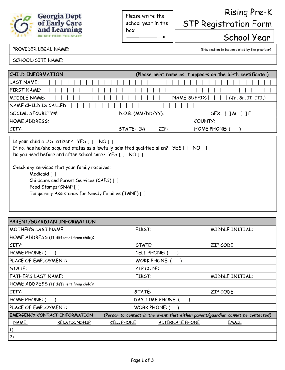 Georgia (United States) Rising Pre-k Stp Registration Form - Fill Out ...