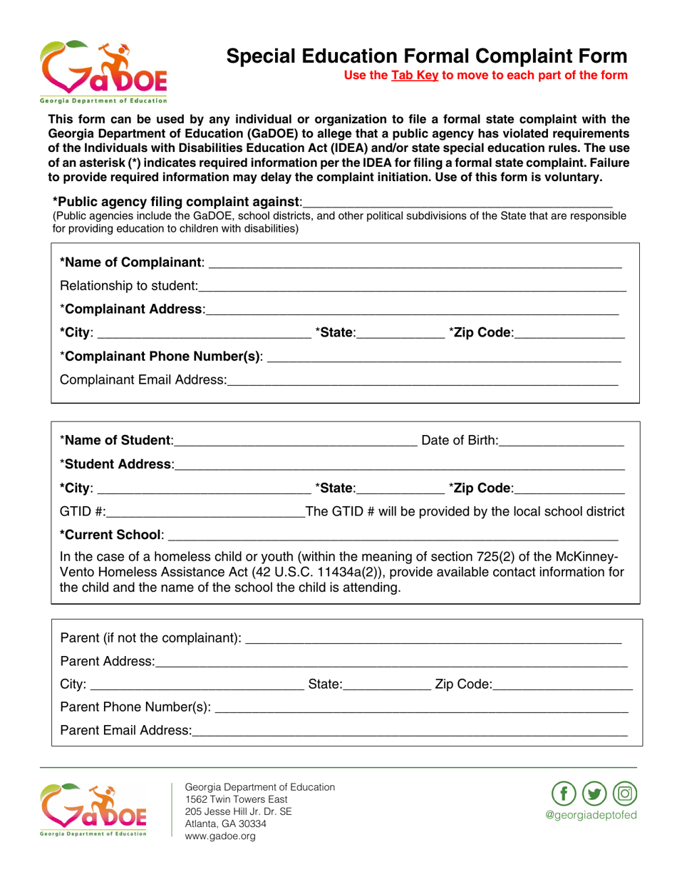 Georgia (United States) Special Education Formal Complaint Form - Fill ...