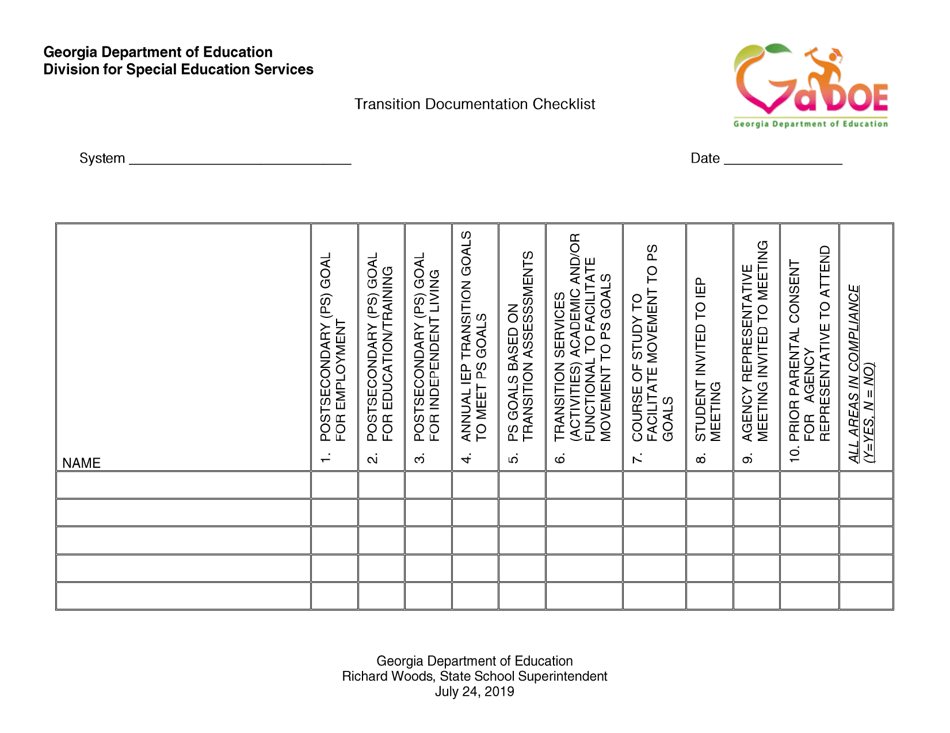 Georgia (United States) Transition Documentation Checklist - Fill Out ...