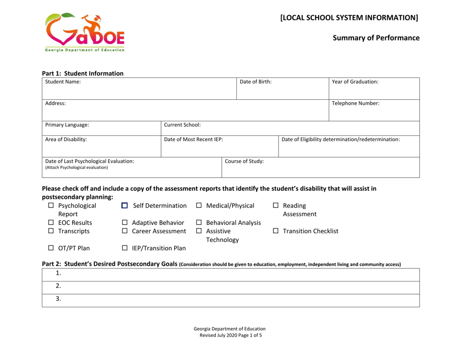 Georgia (United States) Summary of Performance Download Printable PDF ...