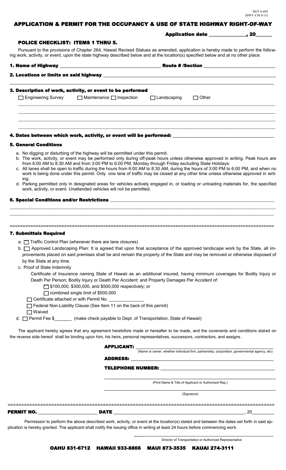 Form DOT4-689 - Fill Out, Sign Online and Download Fillable PDF, Hawaii ...