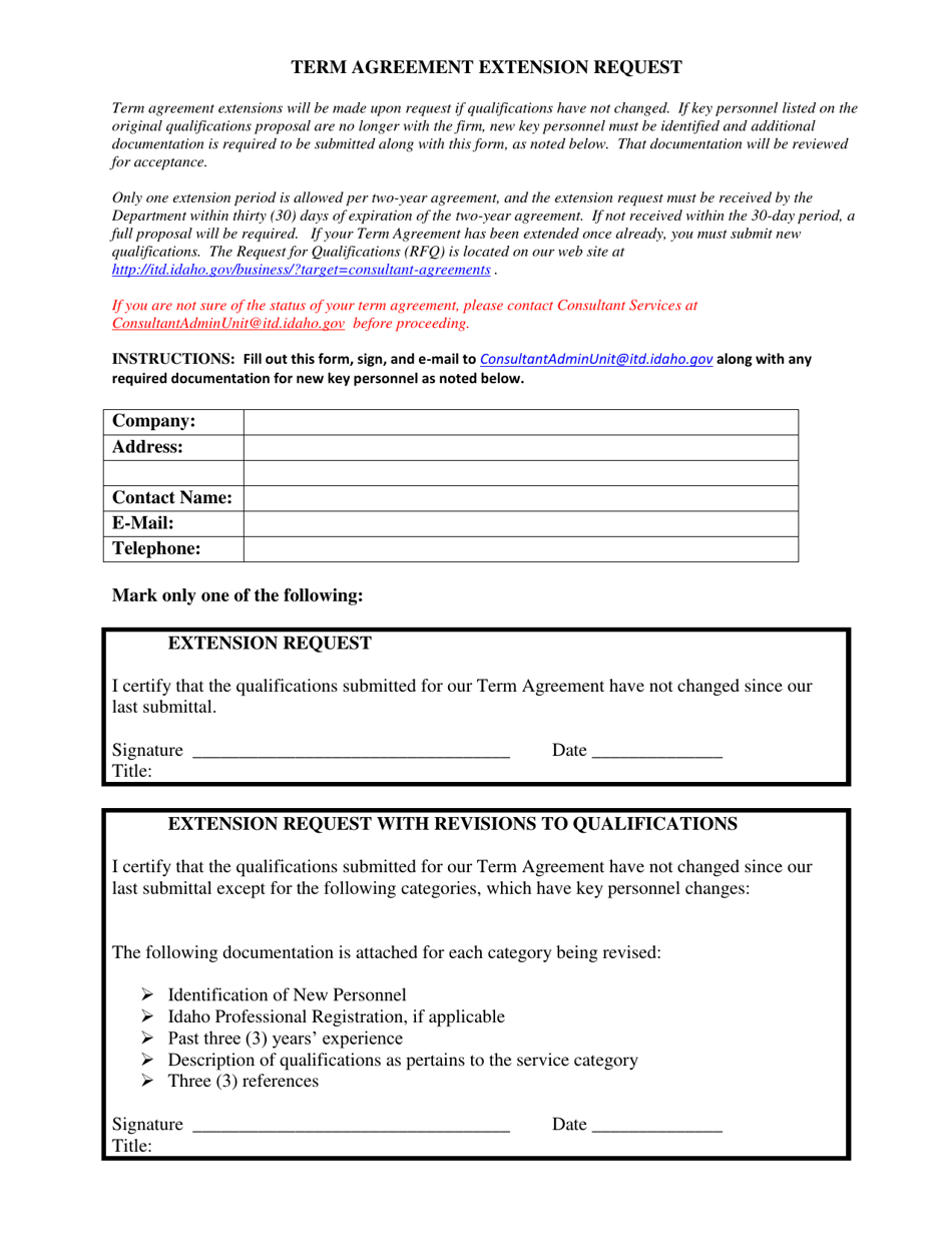 Idaho Term Agreement Extension Request - Fill Out, Sign Online and ...