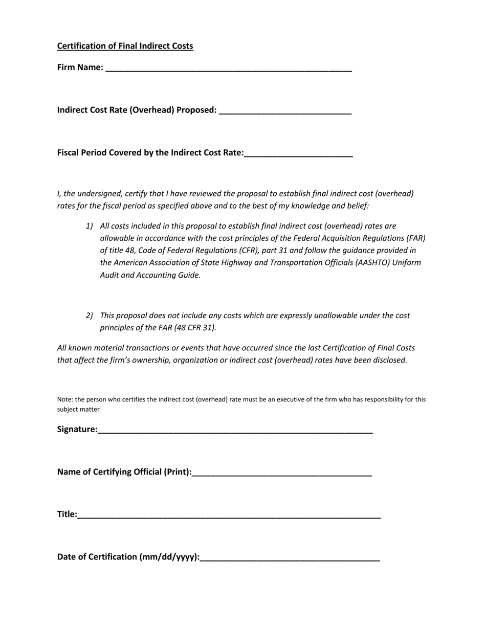 Idaho Certification of Final Indirect Costs - Fill Out, Sign Online and ...