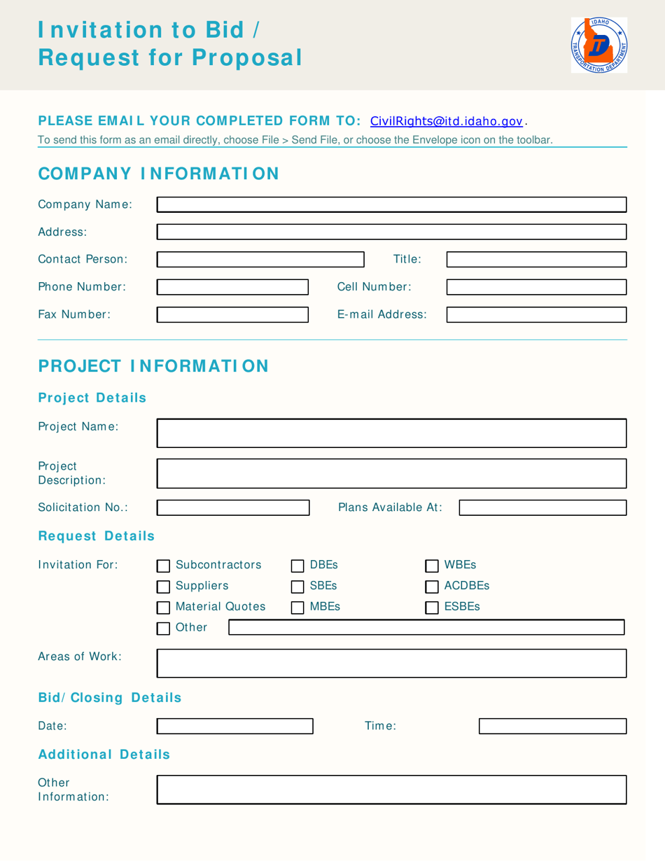 Idaho Invitation to Bid/Request for Proposal - Fill Out, Sign Online ...