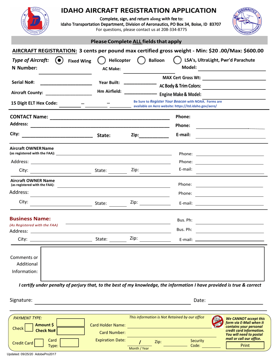 Idaho Idaho Aircraft Registration Application - Fill Out, Sign Online ...