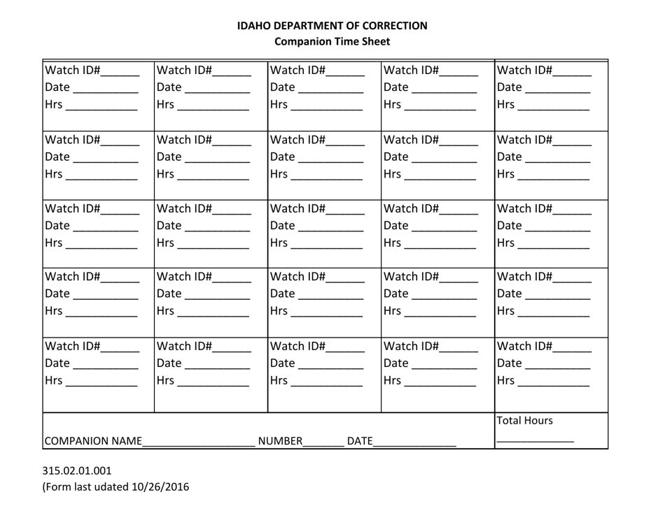 Idaho Companion Time Sheet - Fill Out, Sign Online and Download PDF ...