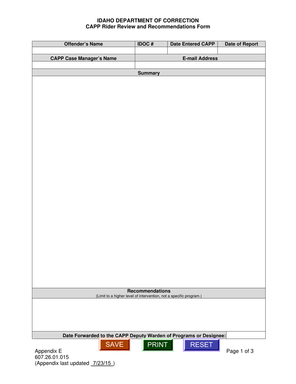Idaho Capp Rider Review and Recommendations Form - Fill Out, Sign Online and Download PDF ...