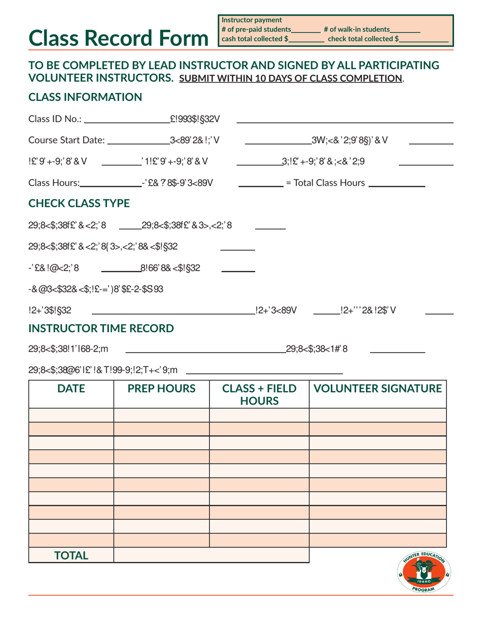 Idaho Class Record Form - Fill Out, Sign Online and Download PDF ...