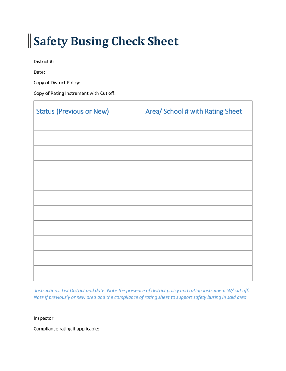 Idaho Safety Busing Check Sheet - Fill Out, Sign Online and Download ...