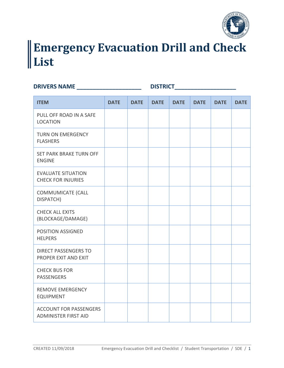 Idaho Emergency Evacuation Drill and Checklist - Fill Out, Sign Online ...