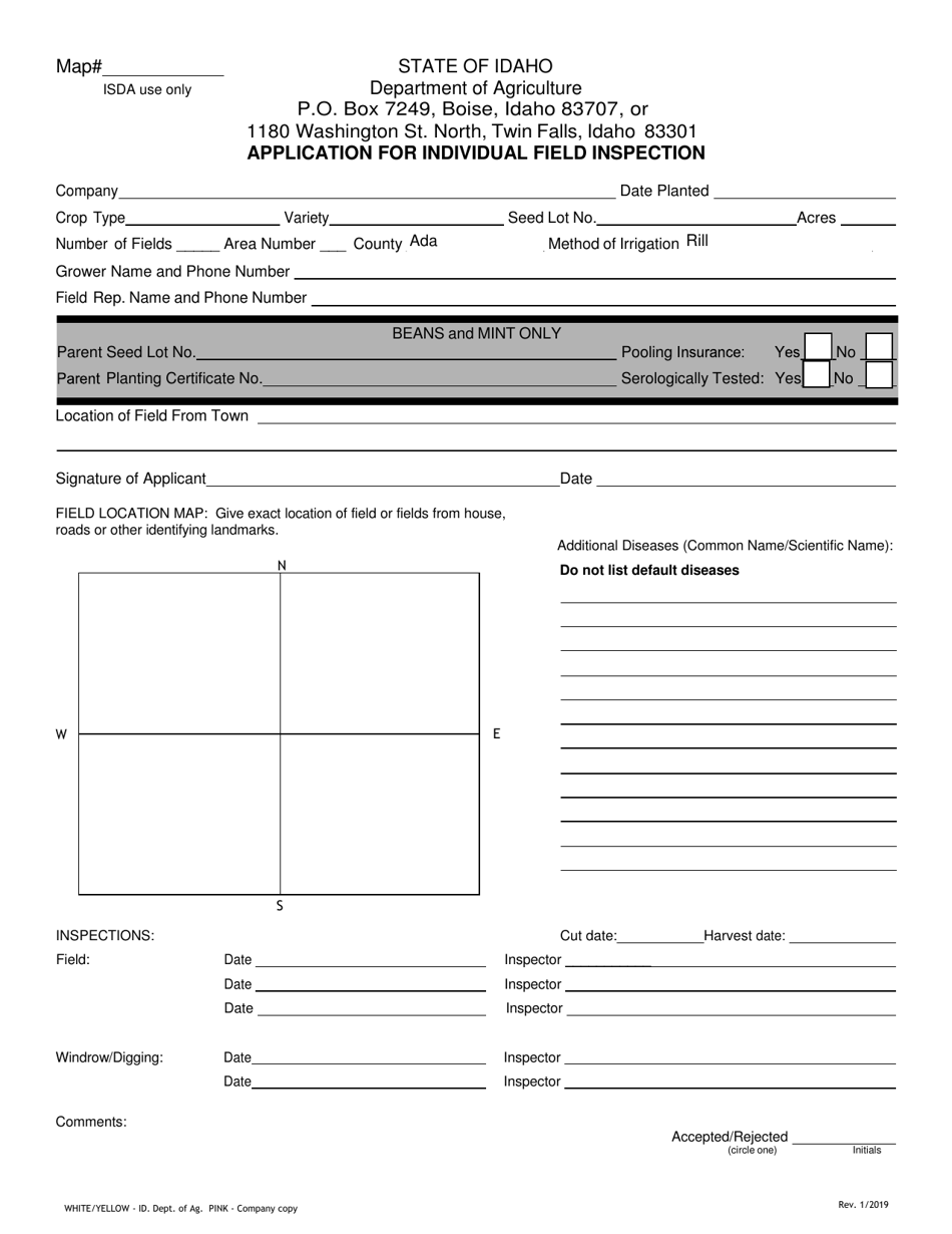 Idaho Application for Individual Field Inspection - Fill Out, Sign ...