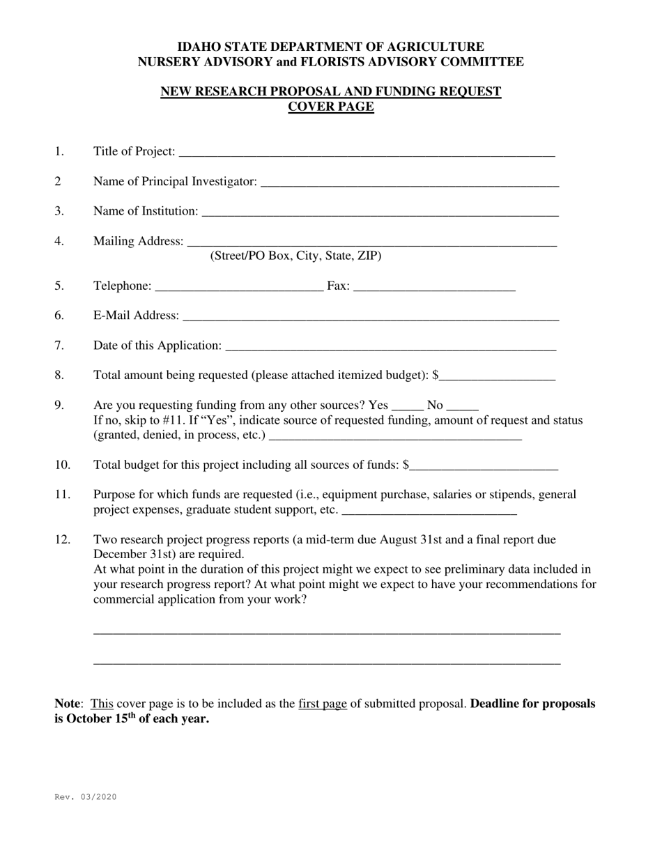 Idaho New Research Proposal and Funding Request - Fill Out, Sign Online ...