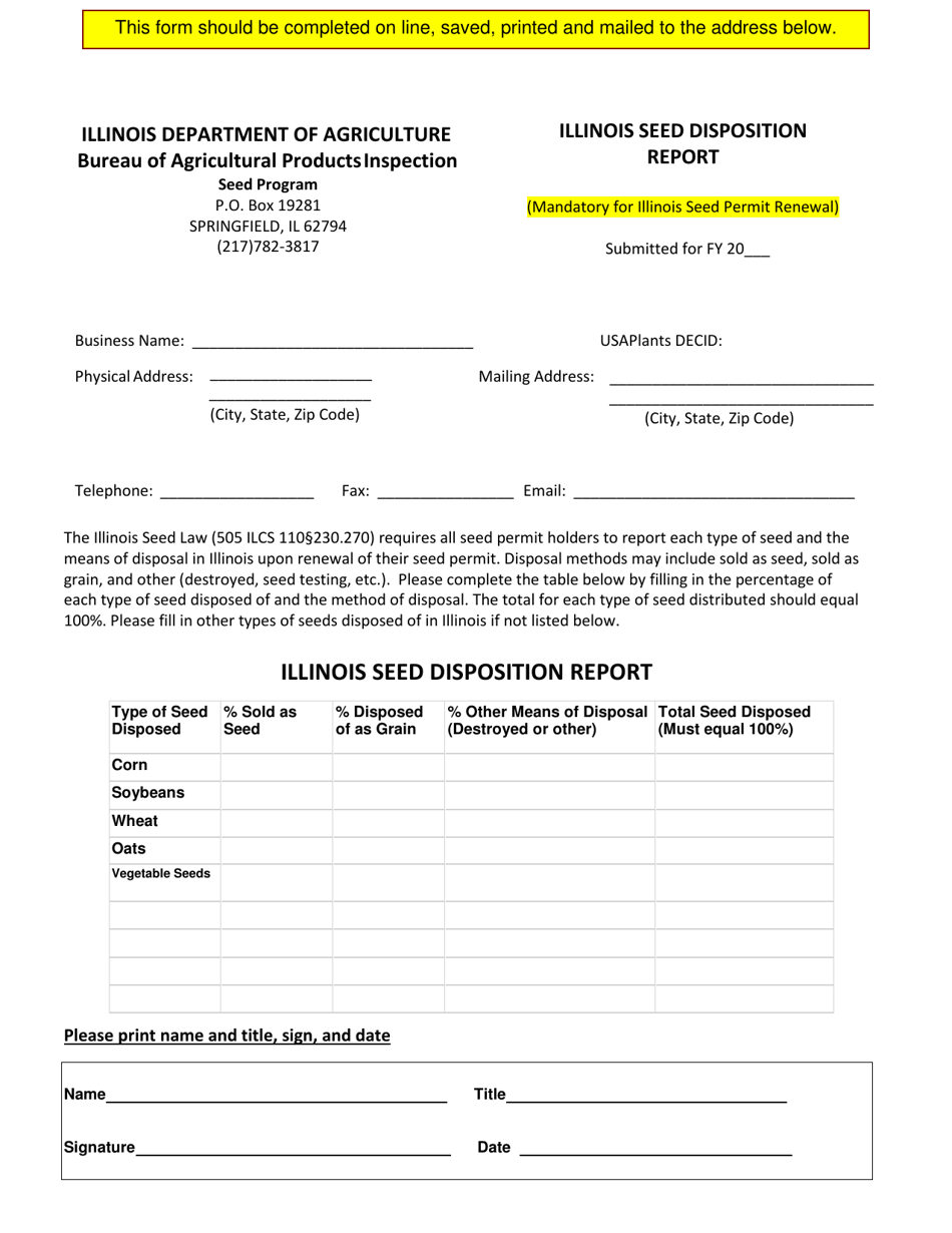 Illinois Illinois Seed Disposition Report - Fill Out, Sign Online and ...
