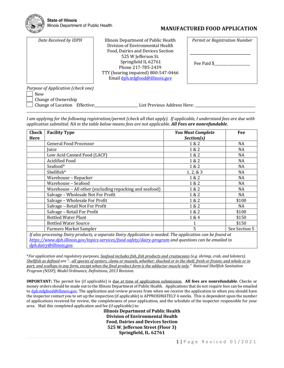 Illinois Manufactured Food Application Download Printable PDF ...