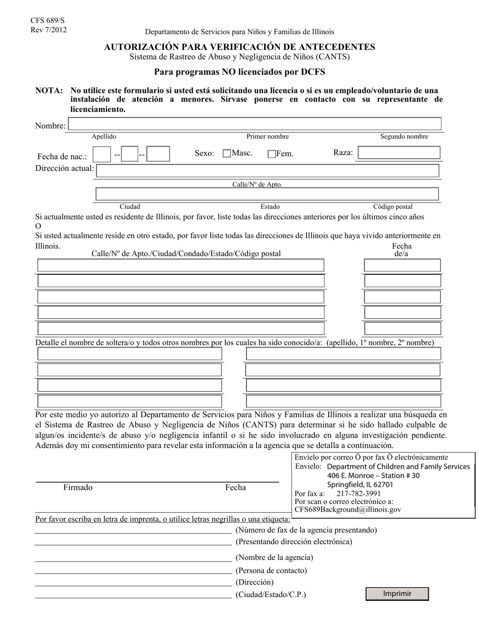 Formulario CFS689/S - Fill Out, Sign Online and Download Fillable PDF ...