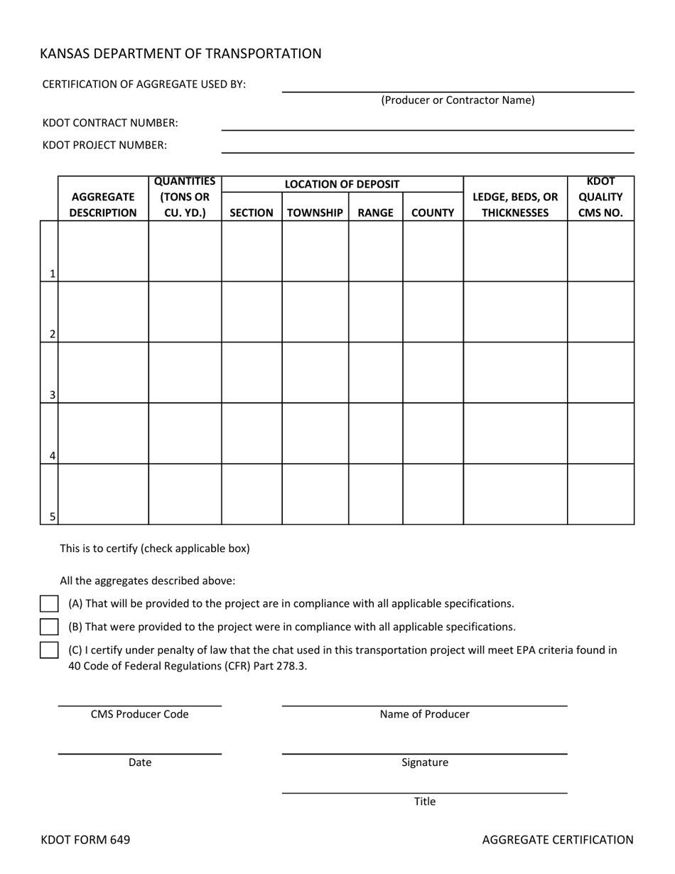 DOT Form 649 Fill Out Sign Online And Download Printable PDF Kansas dot-form-649-fill-out-sign-online-and-download-printable-pdf-kansas