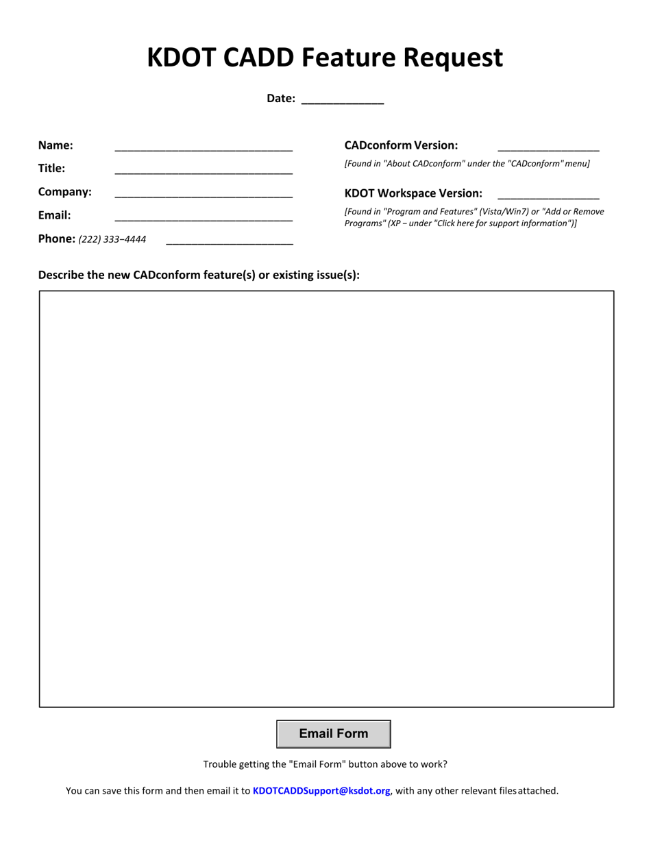 Kansas Kdot Cadd Feature Request - Fill Out, Sign Online and Download PDF | Templateroller