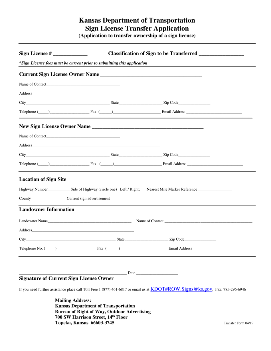 Kansas Sign License Transfer Application - Fill Out, Sign Online and ...