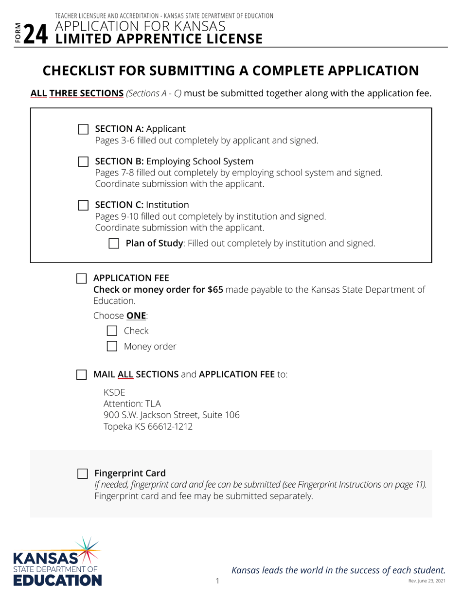 Form 24 - Fill Out, Sign Online and Download Printable PDF, Kansas ...