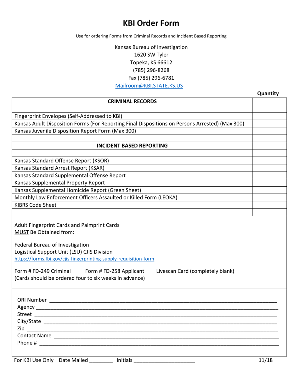 Kansas Kbi Order Form - Fill Out, Sign Online and Download PDF ...