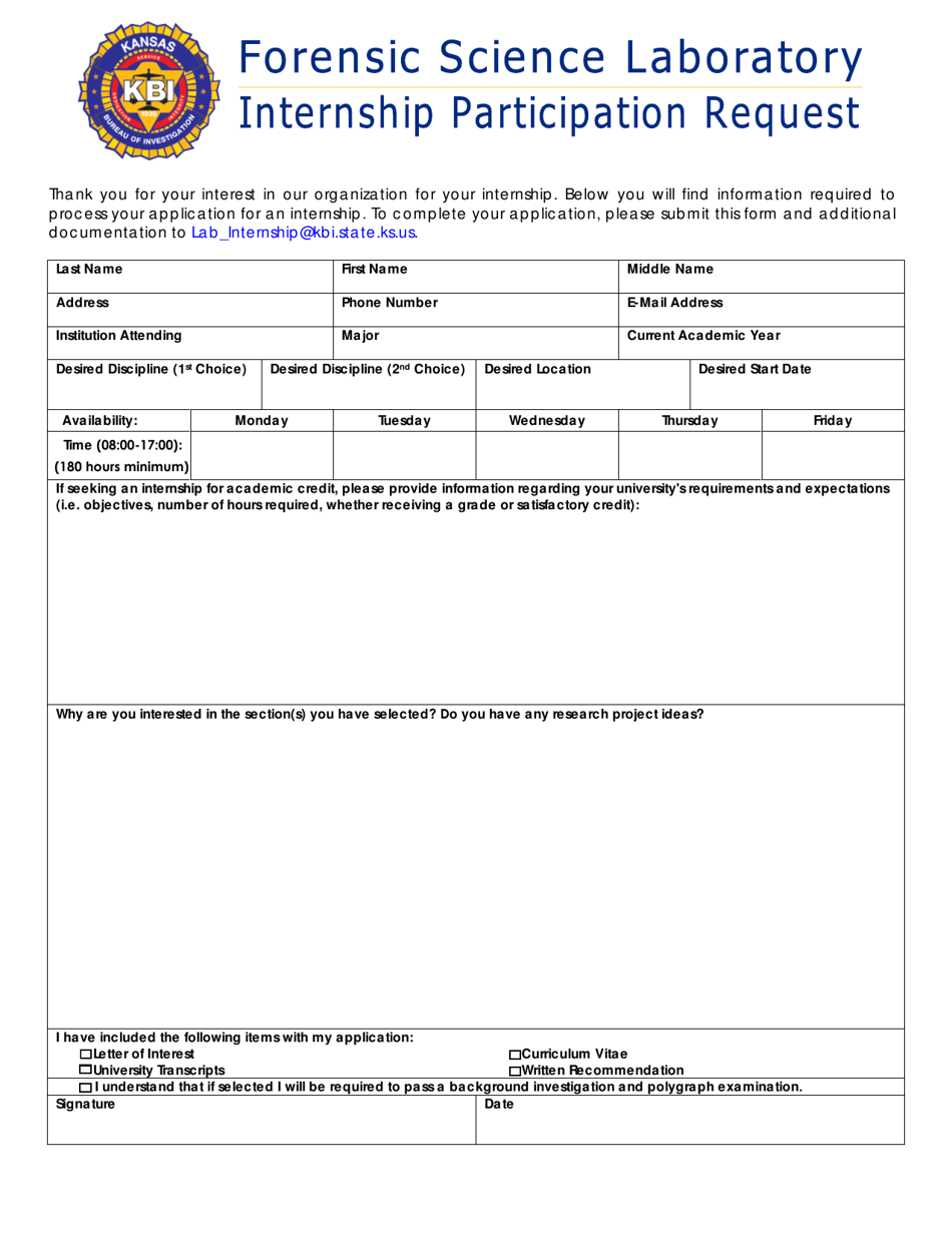 Kansas Internship Participation Request - Fill Out, Sign Online and ...