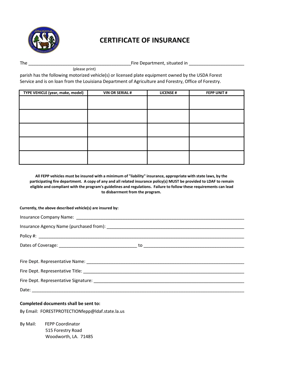 Louisiana Certificate of Insurance - Fill Out, Sign Online and Download ...