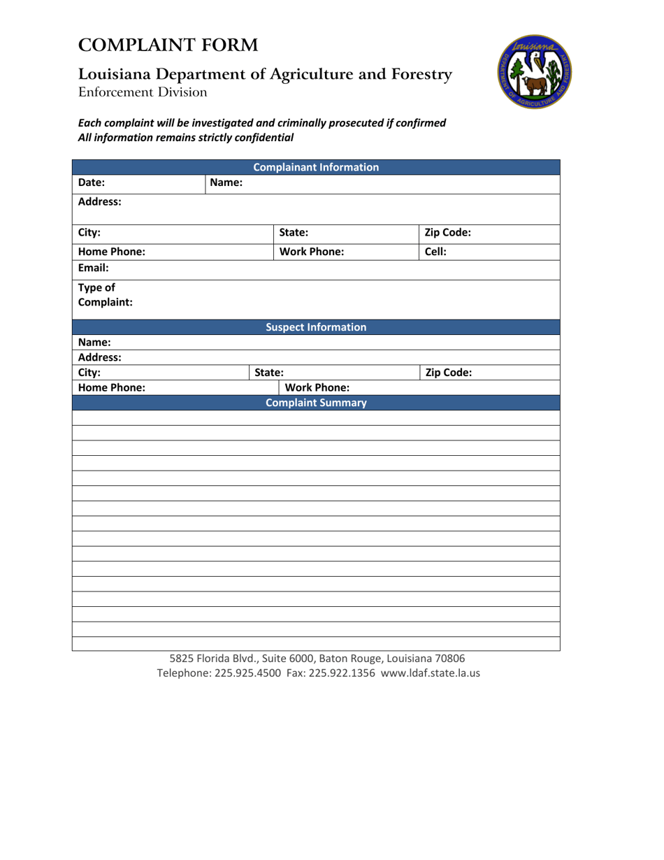 Louisiana Complaint Form - Fill Out, Sign Online and Download PDF ...