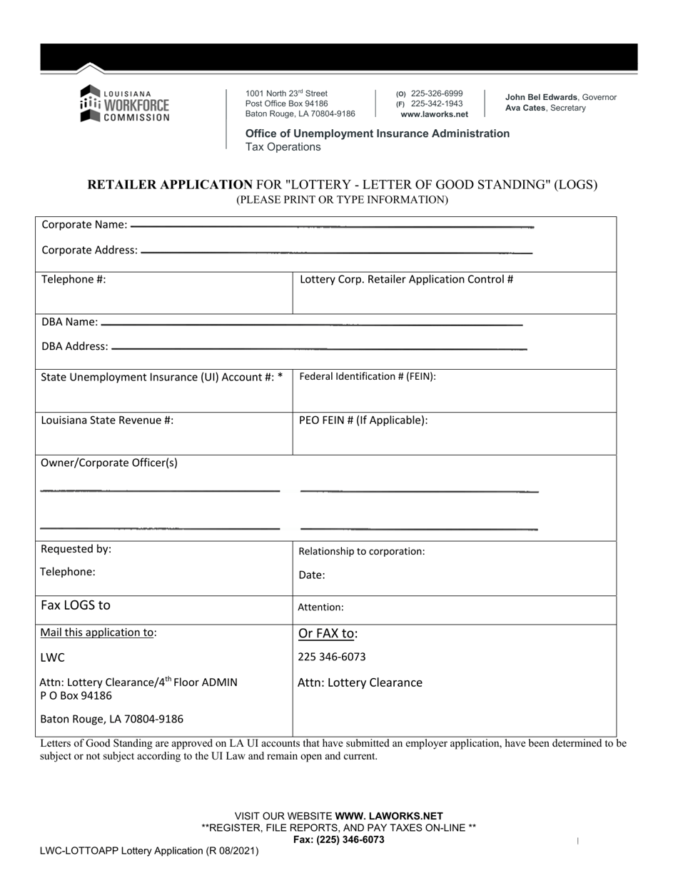 Louisiana Retailer Application for "lottery - Letter of Good Standing ...