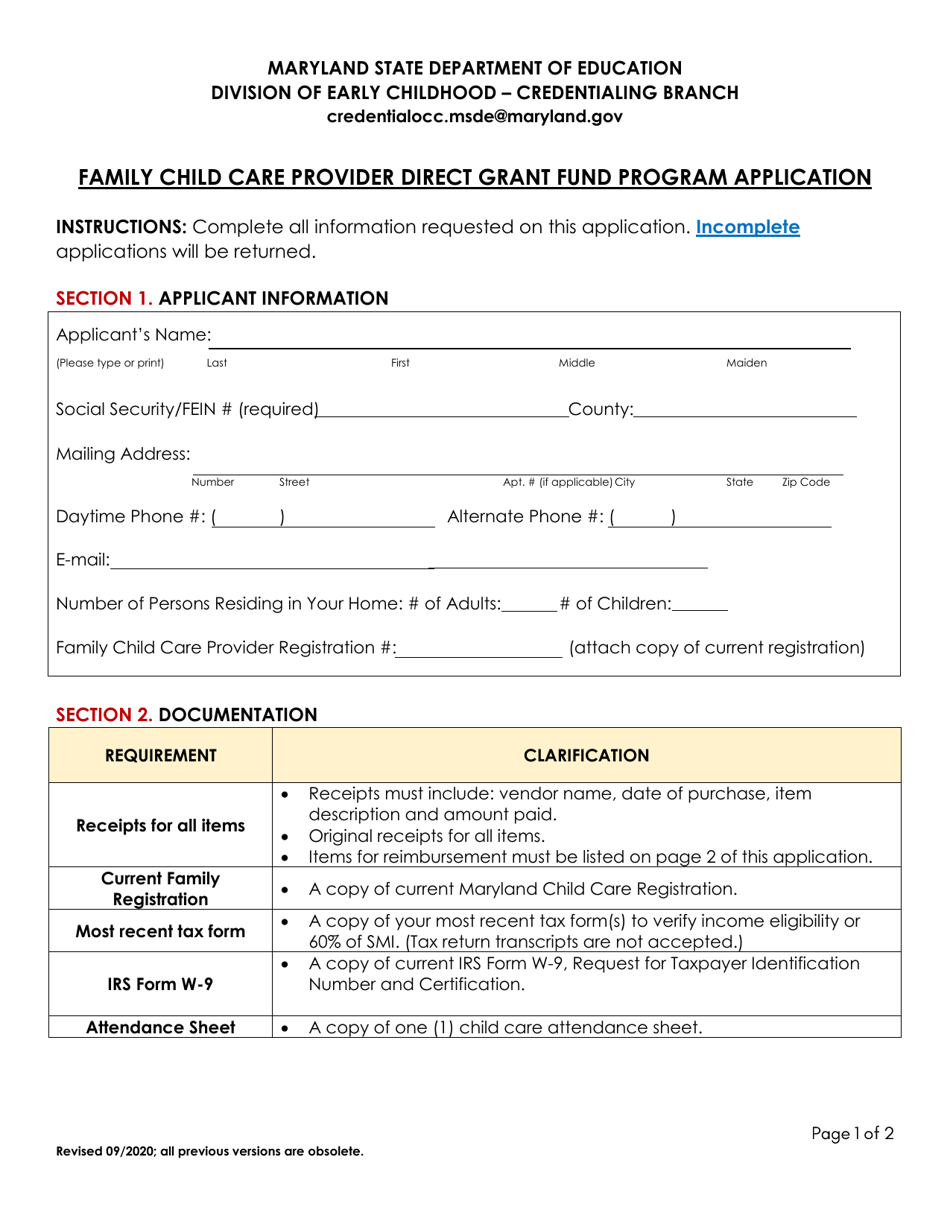 Maryland Family Child Care Provider Direct Grant Fund Program ...