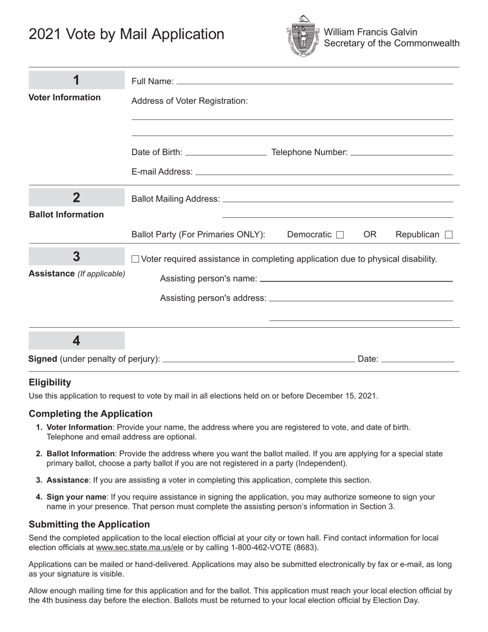 2021 Massachusetts Vote by Mail Application - Fill Out, Sign Online and ...