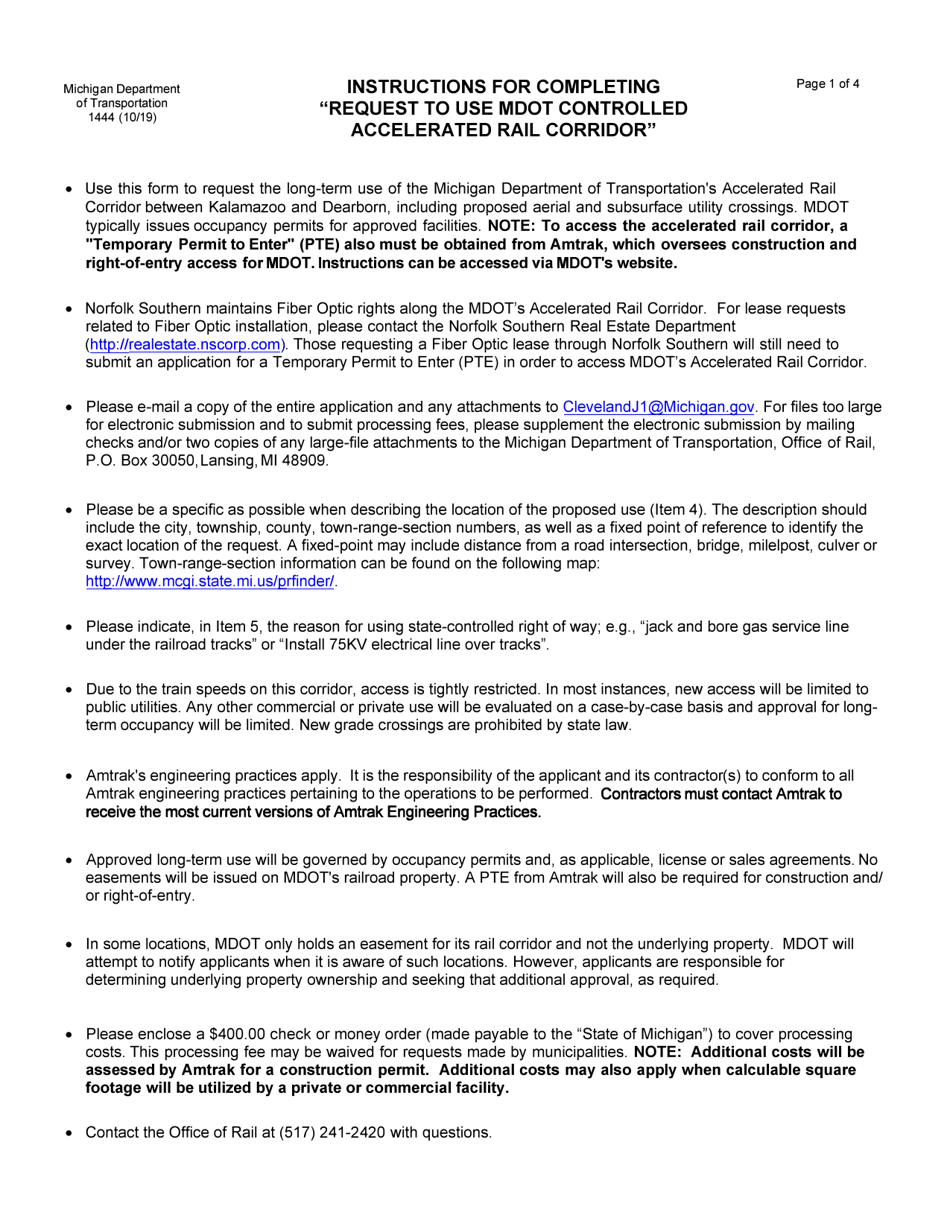 Form MDOT1444 - Fill Out, Sign Online and Download Fillable PDF ...