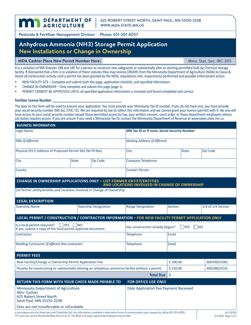 Form AG-00130 - Fill Out, Sign Online and Download Printable PDF ...