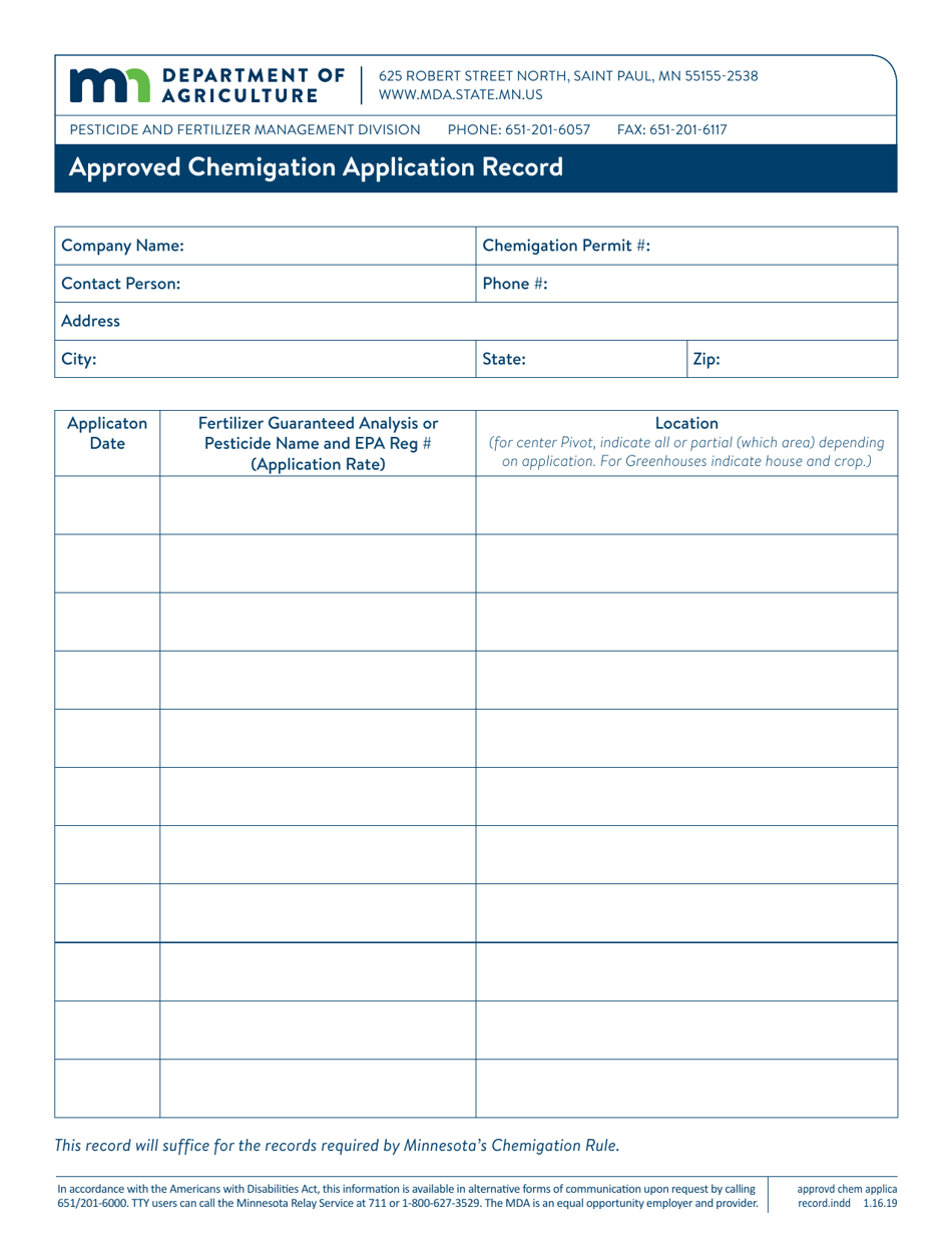 Minnesota Approved Chemigation Application Record - Fill Out, Sign ...