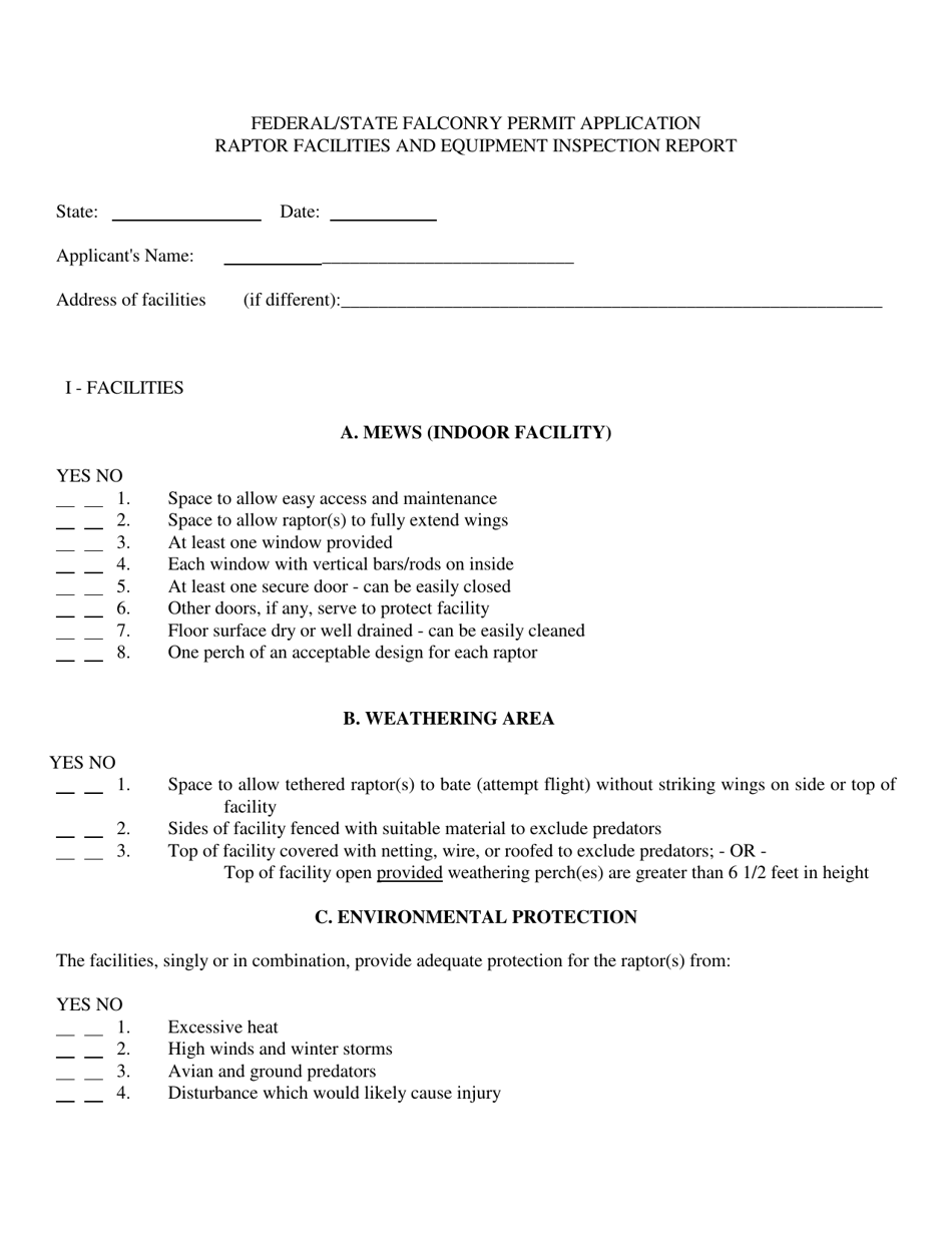 Mississippi Federal/State Falconry Permit Application Raptor Facilities ...