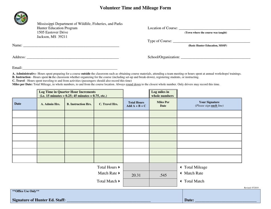 Mississippi Volunteer Time and Mileage Form - Fill Out, Sign Online and ...