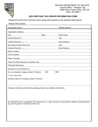 2022 Nevada Heritage Tag Vendor Information Form - Fill Out, Sign ...