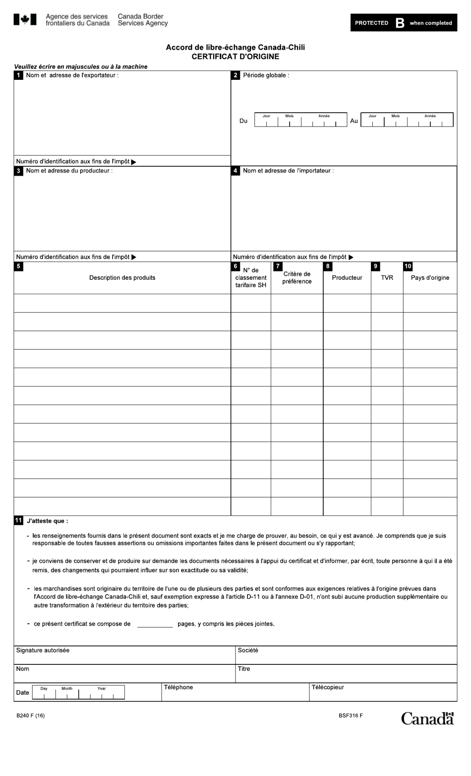 Forme B240 - Fill Out, Sign Online and Download Fillable PDF, Canada ...