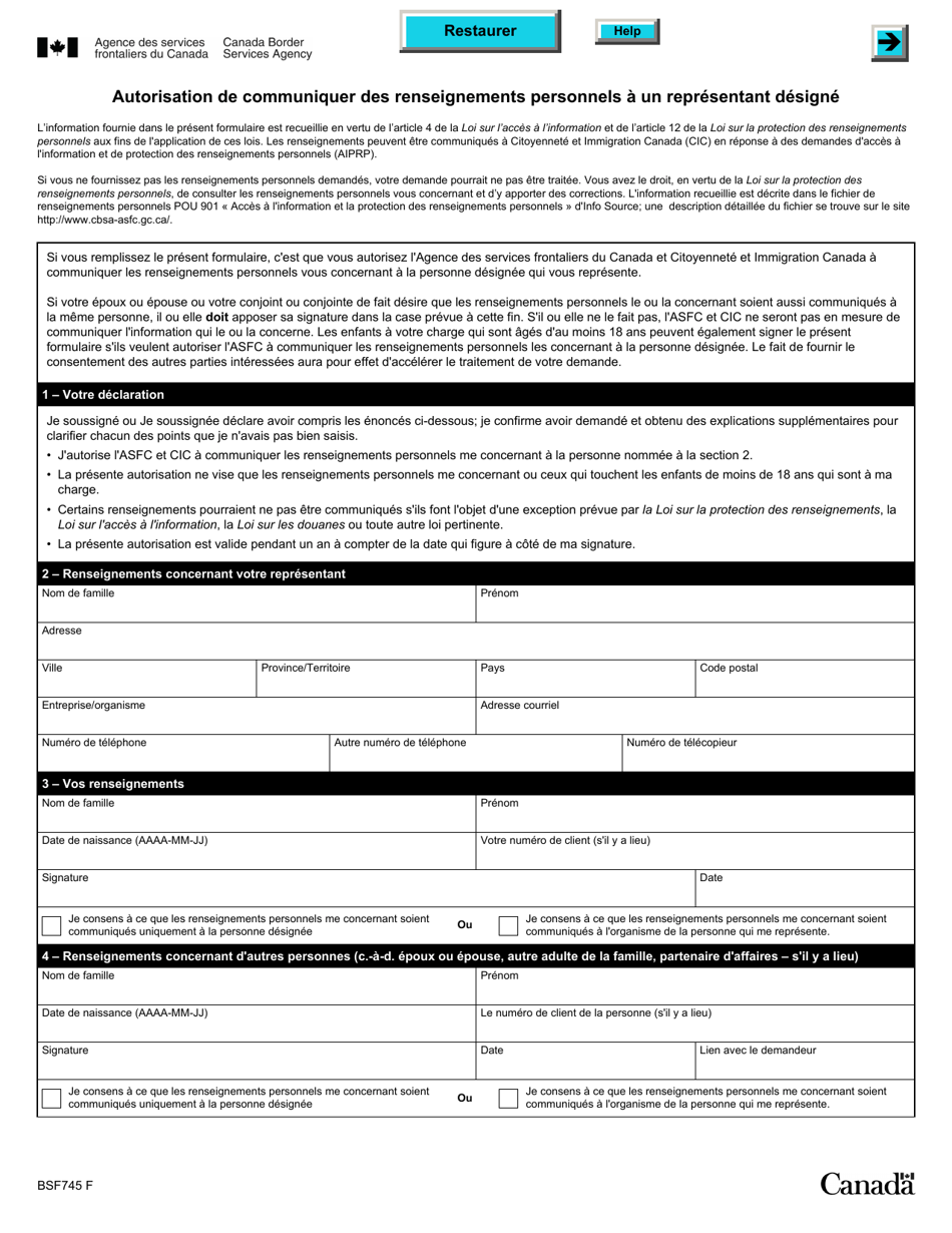 Forme BSF745 - Fill Out, Sign Online and Download Fillable PDF, Canada ...