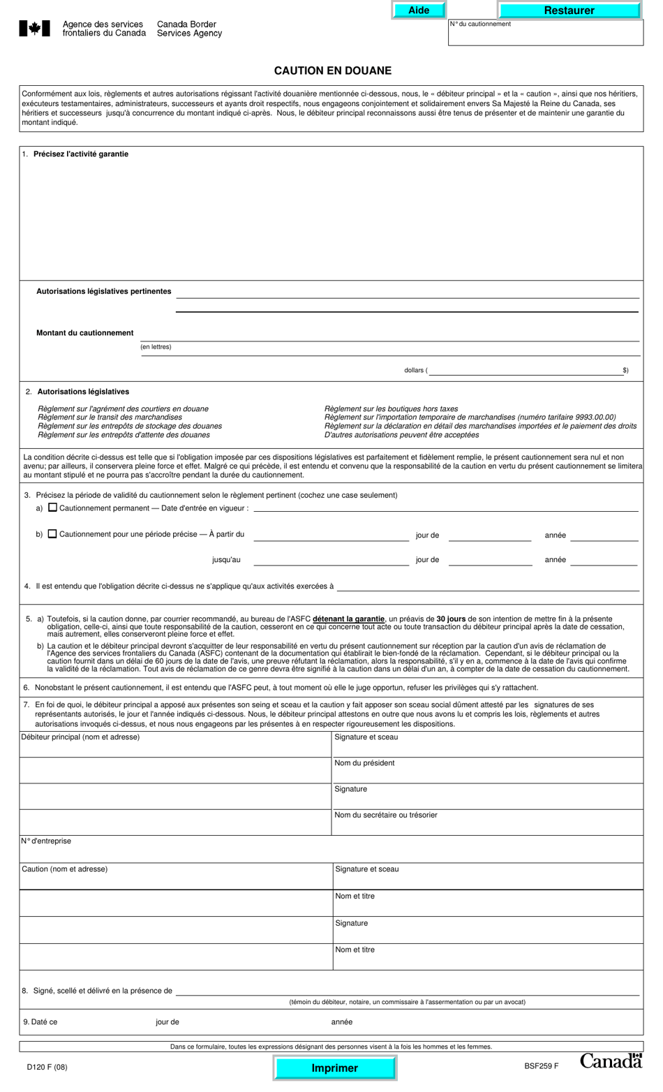 Forme D120 - Fill Out, Sign Online and Download Fillable PDF, Canada ...