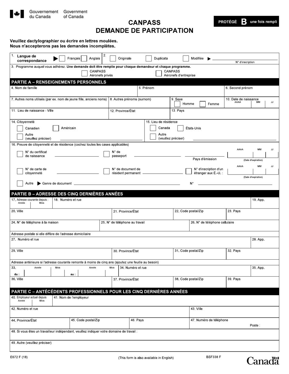 Forme E672 - Fill Out, Sign Online and Download Fillable PDF, Canada ...
