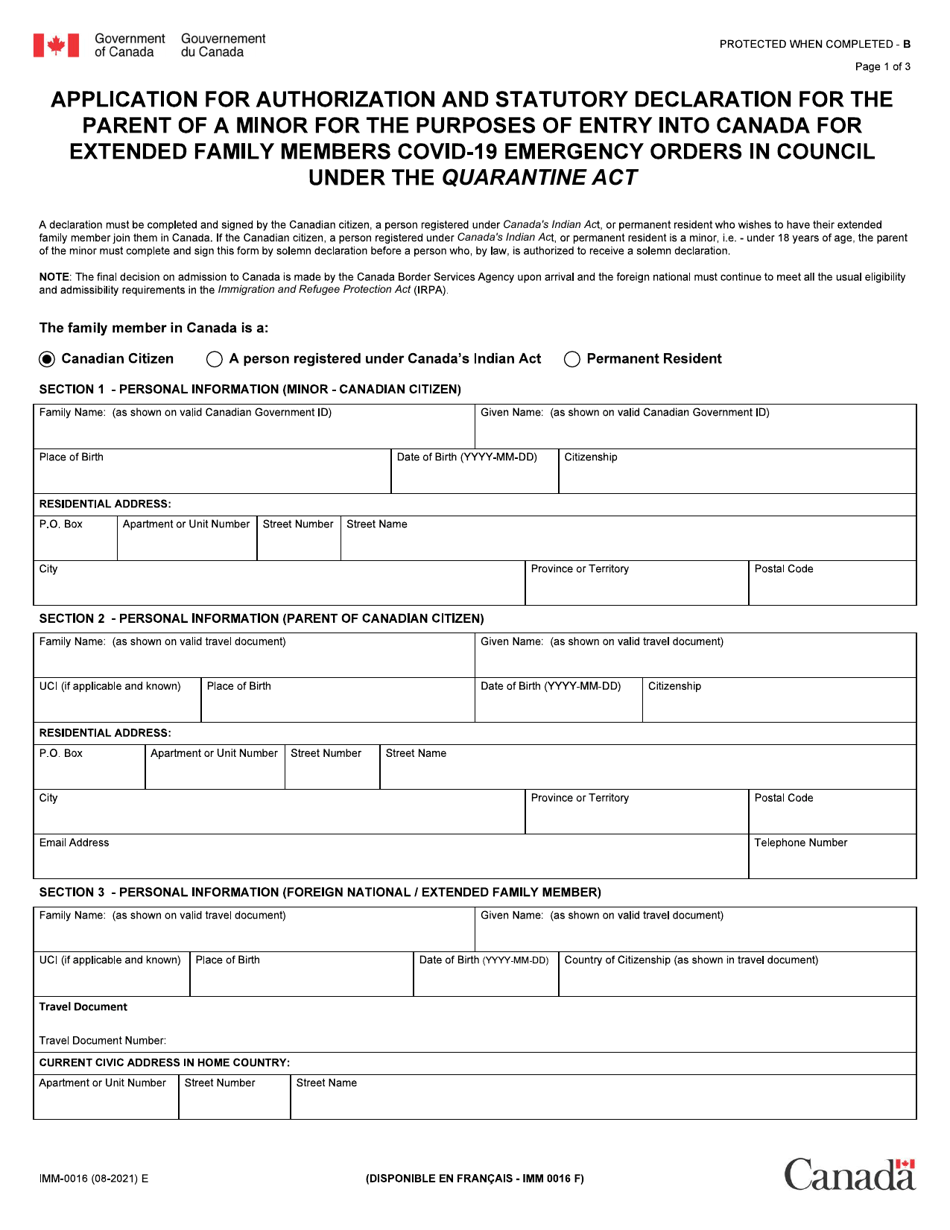 Form IMM0016 - Fill Out, Sign Online and Download Fillable PDF, Canada ...